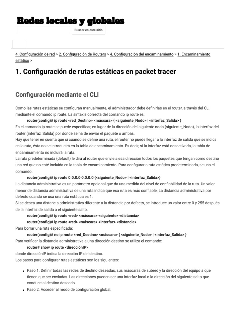 Configuración de Rutas Estáticas en Packet Tracer - Redes Locales y Globales | PDF | Enrutador ...