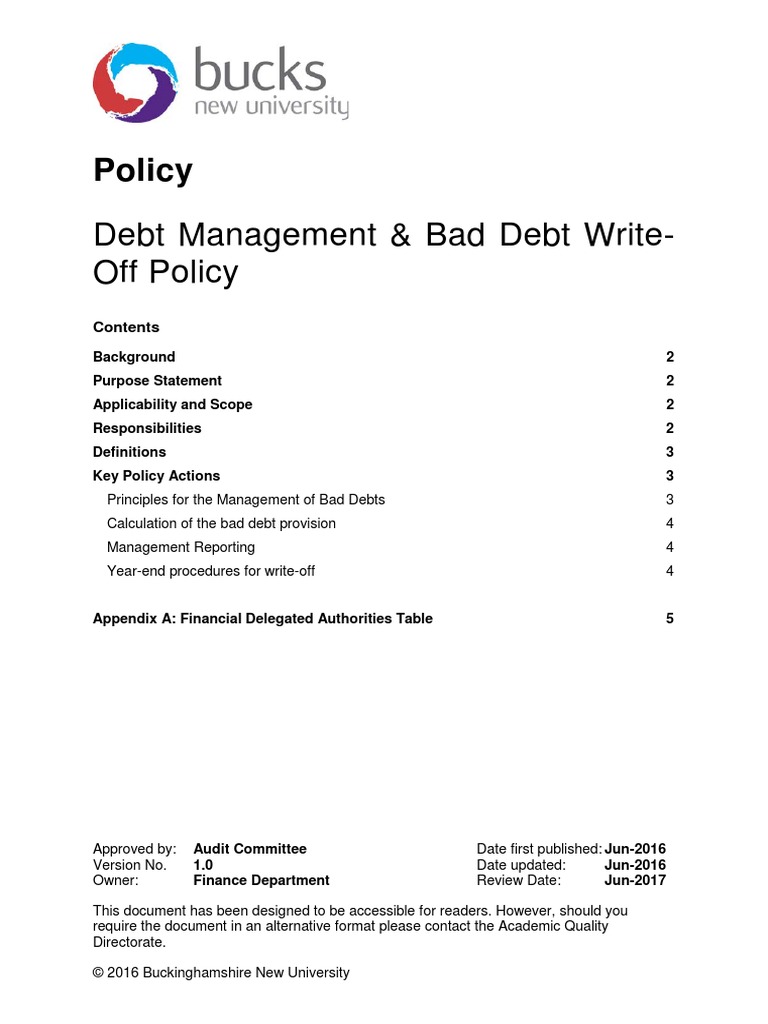 Bad Debt Policy | PDF | Debt | Bad Debt