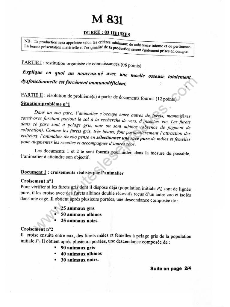 Épreuve Et Corrigé Bac 2020 SVT Serie D | PDF
