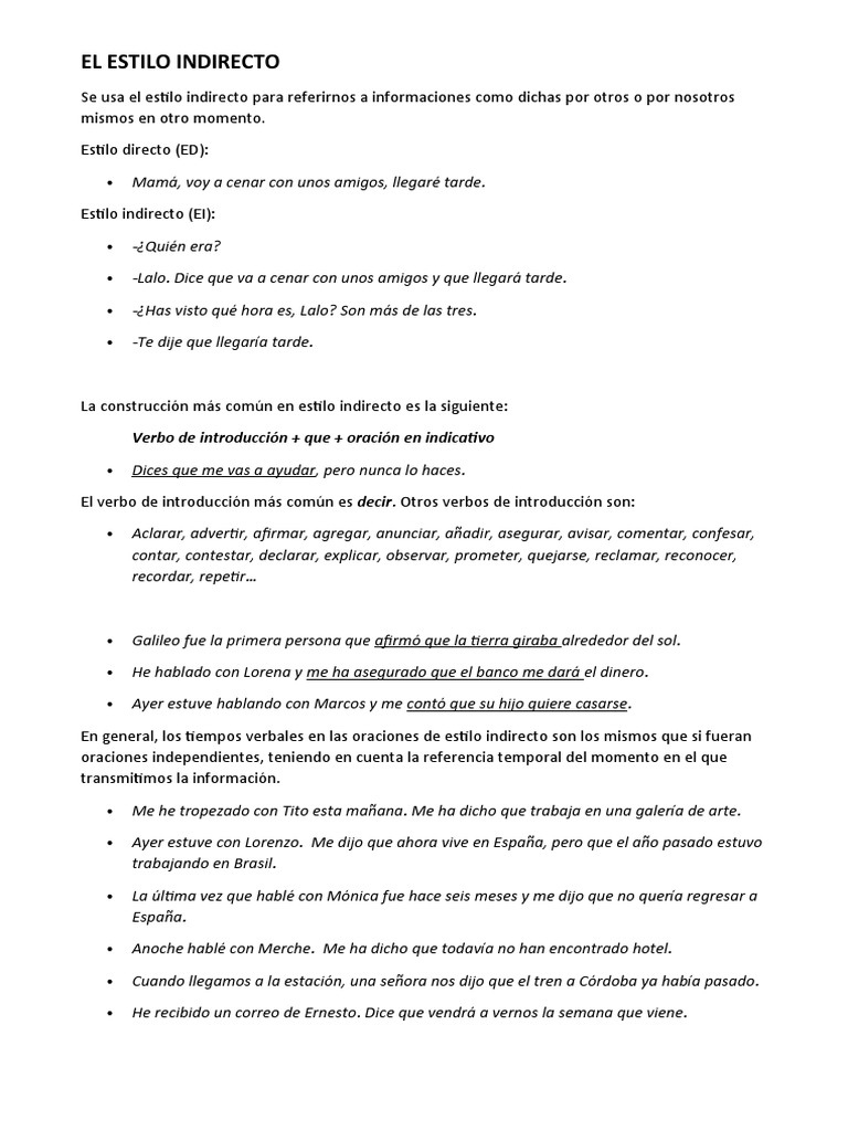 Guía Completa del Estilo Indirecto | PDF | Lingüística | Relaciones ...