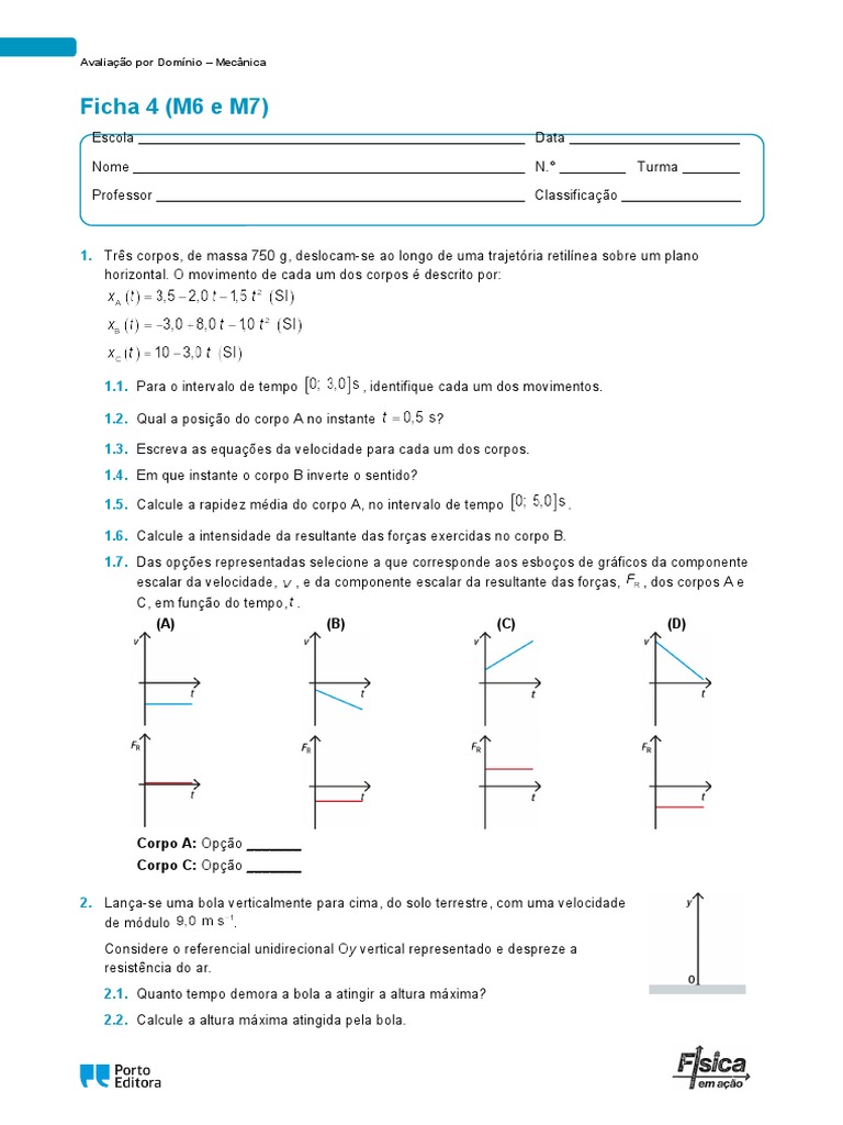 Fa11 Aval Mecanica Ficha 4 | PDF | Velocidade | Massa