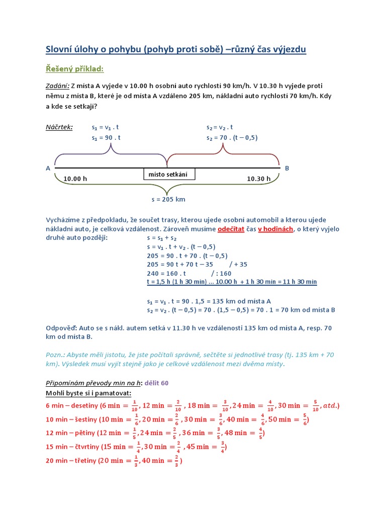 Slovní Úlohy o Pohybu 2 | PDF