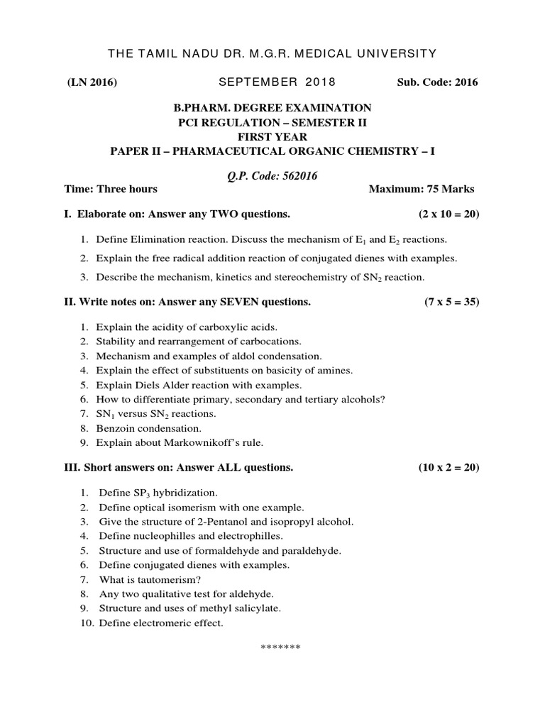 POC-1, University Question Paper | PDF | Amine | Alkene