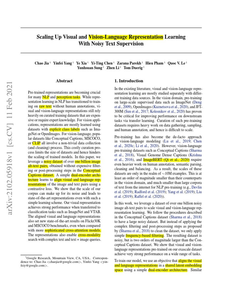 Jia Et Al. - 2021 - Scaling Up Visual and Vision-Language Representati | PDF | Applied ...