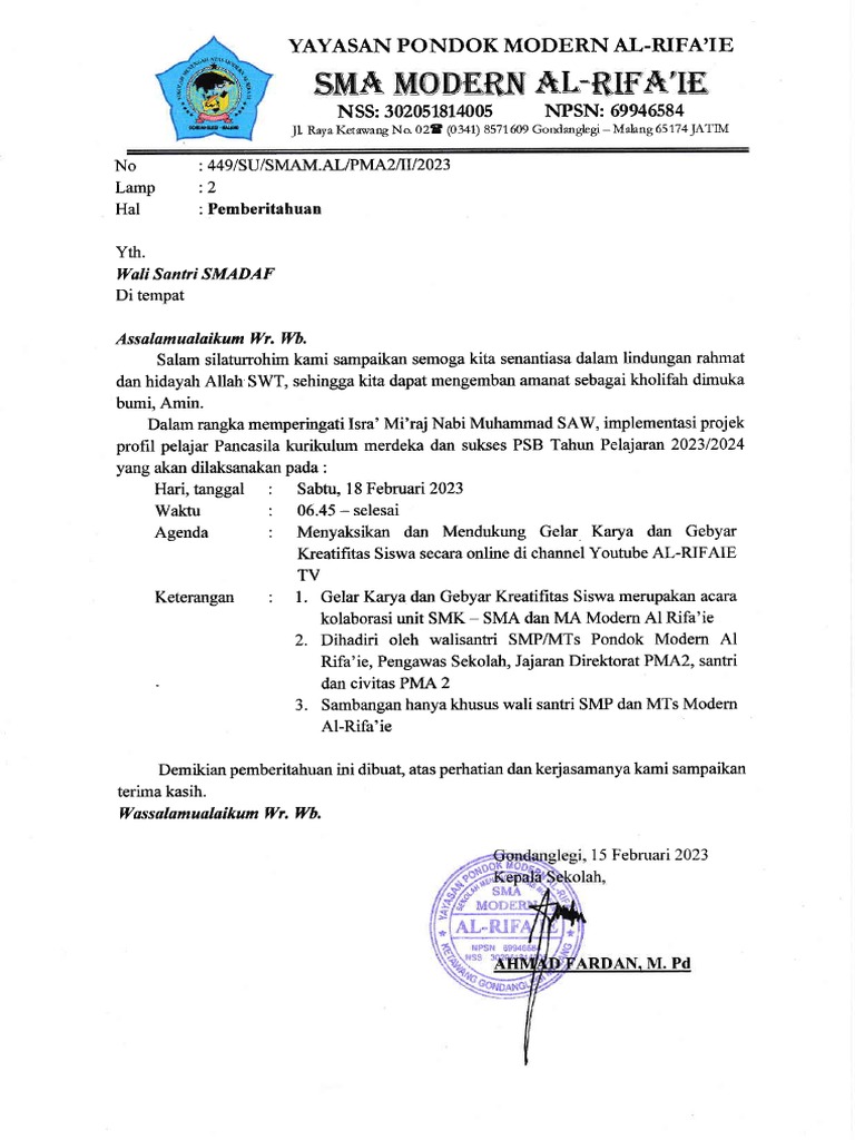 Gebyar Kreativitas Siswa Al-Rifa'ie | PDF