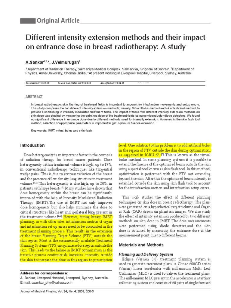 Different Intensity Extension Methods and Their Impact On Entrance Dose in Breast Radiotherapy ...
