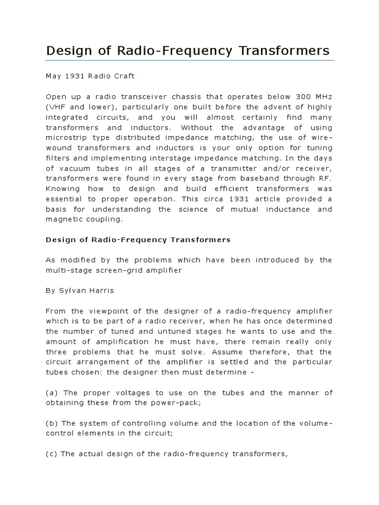 RF Transformer Design Fundamentals | PDF | Inductance | Amplifier