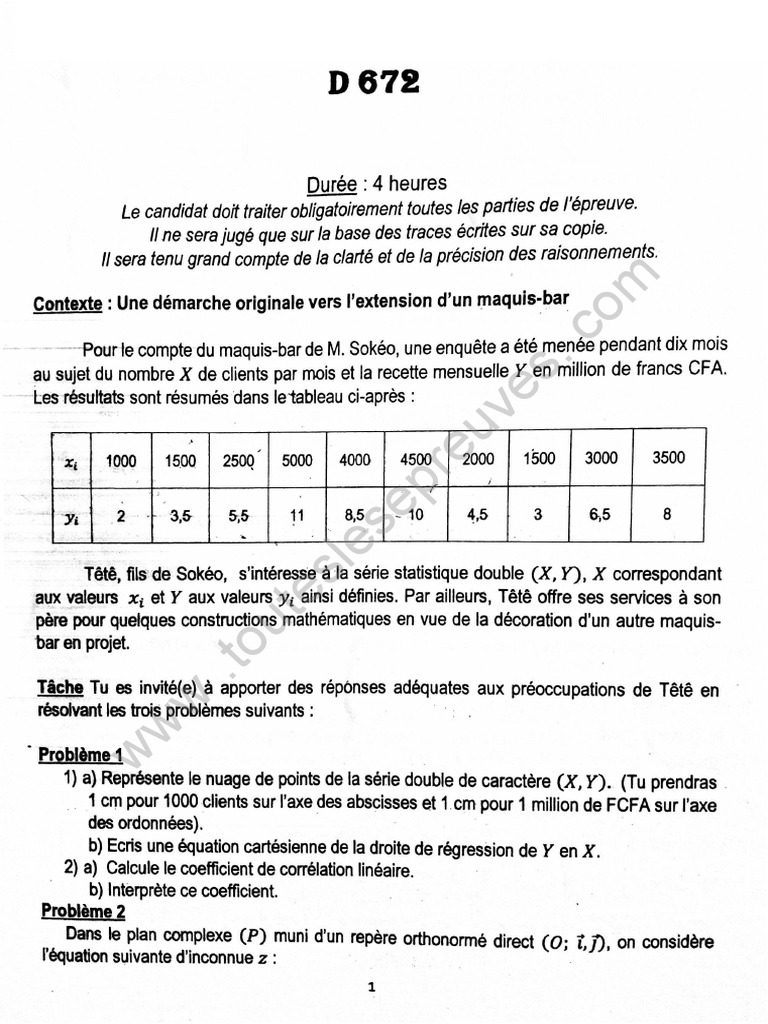 Sujet Et Corrigé Type Bac 2019 Mathématiques Serie D Session Normale | PDF