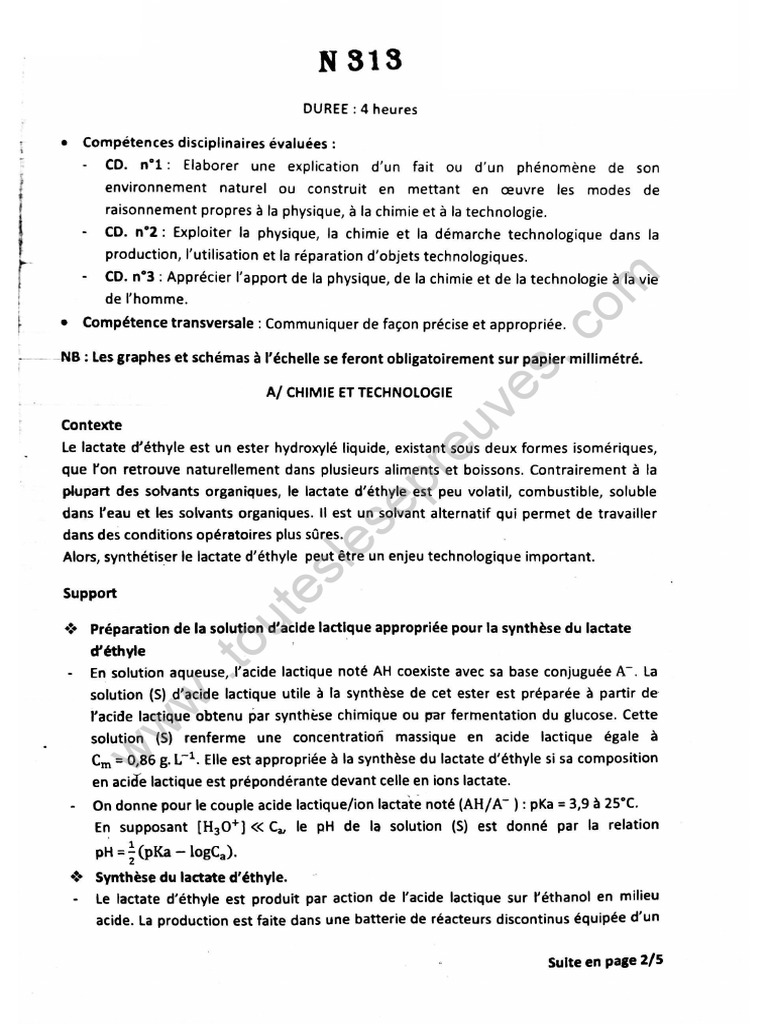 Sujet Et Corrigé Type Bac 2019 PCT Serie D Session Normale | PDF
