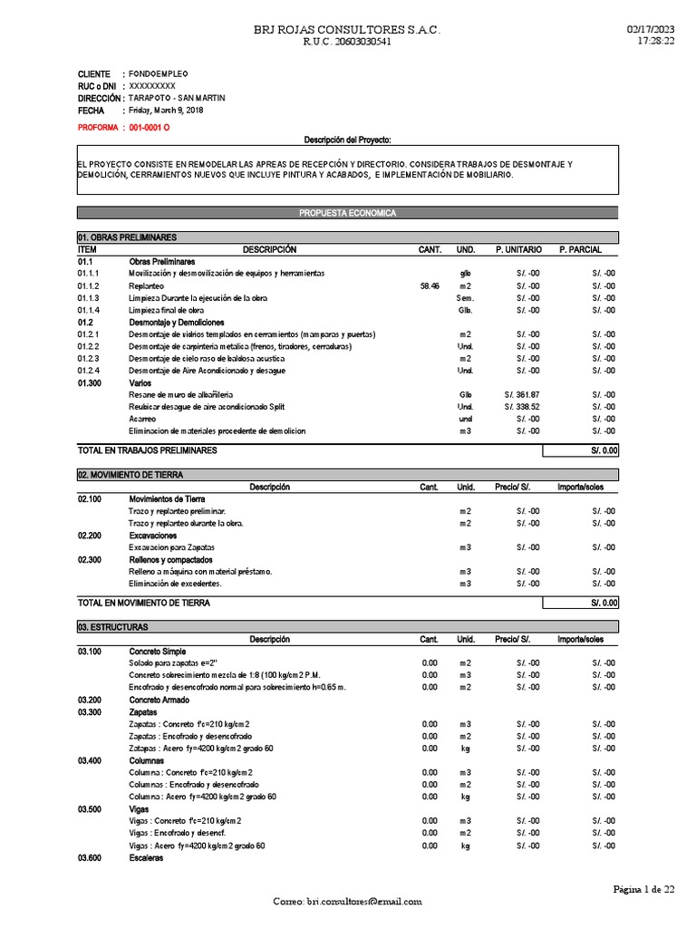 Plantilla Presupuesto Obra | PDF | Carpintería | Ingeniería de Edificación