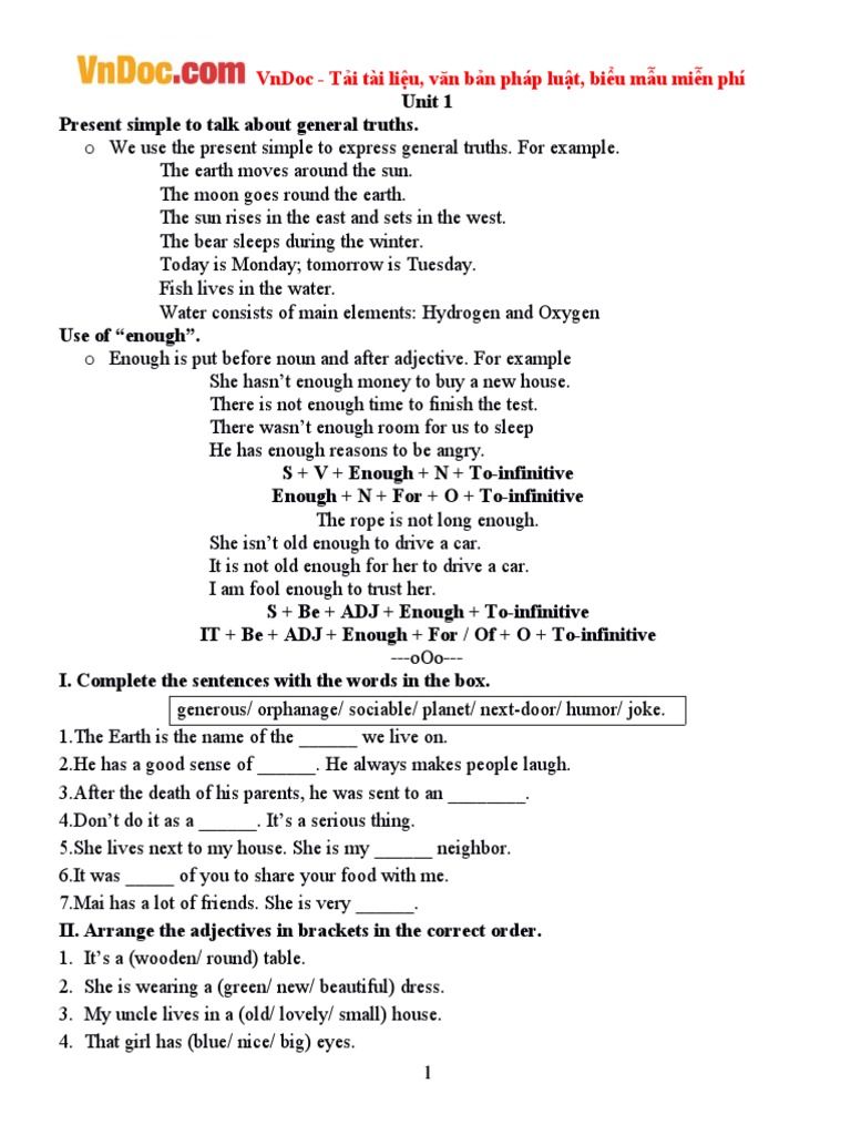 Bài Tập Tiếng Anh Lớp 8 Theo Unit | PDF | English Language | Linguistic ...
