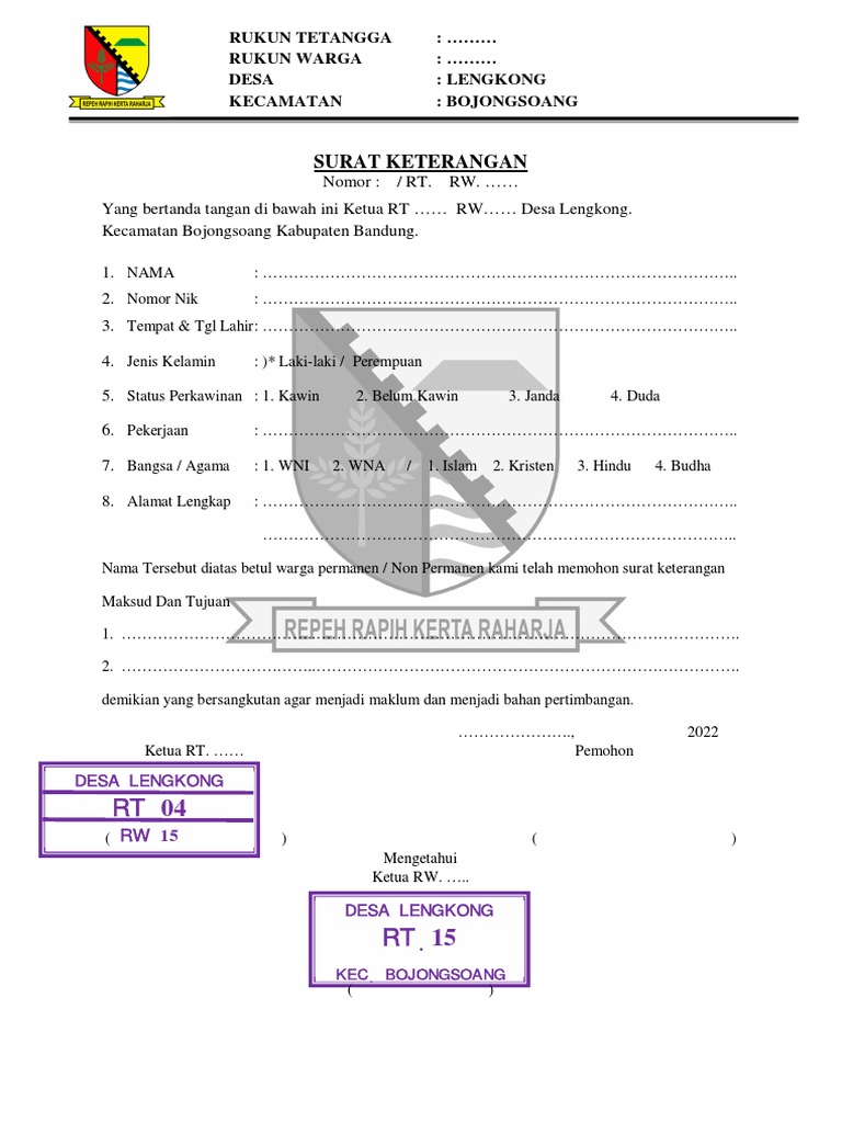 Surat Keterangan RT Bojongsoang | PDF