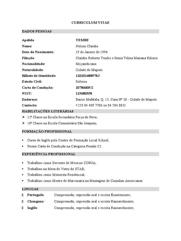 Curriculum Vitae Nelson Claúdio | PDF