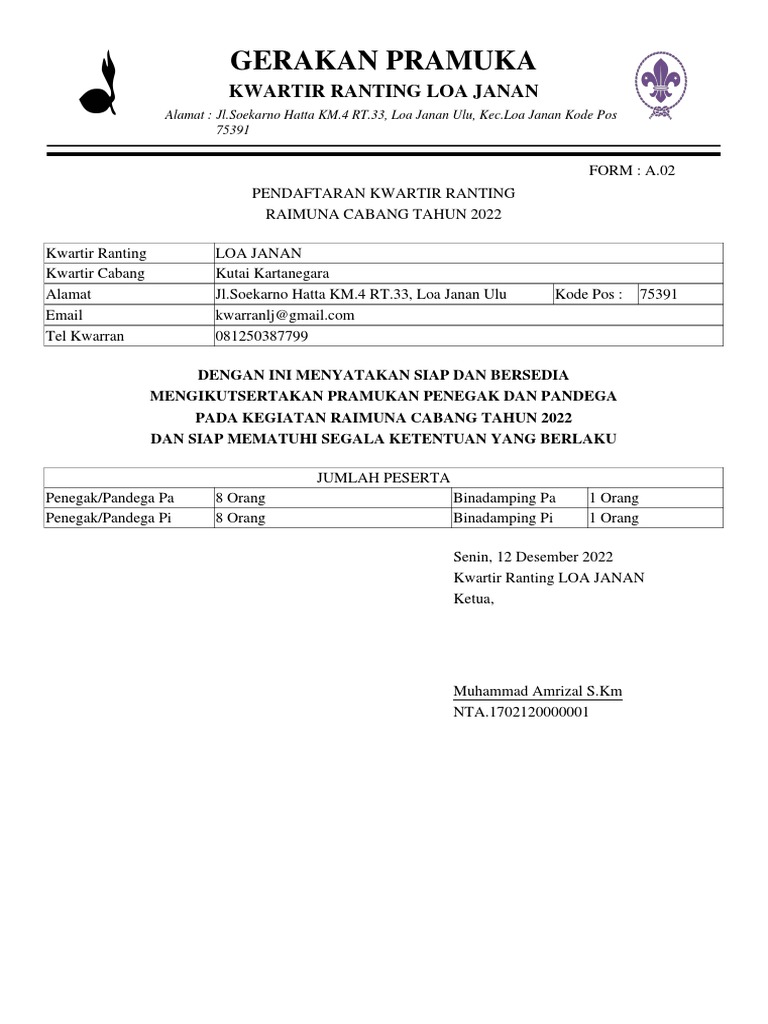 Gerakan Pramuka: Kwartir Ranting Loa Janan | PDF