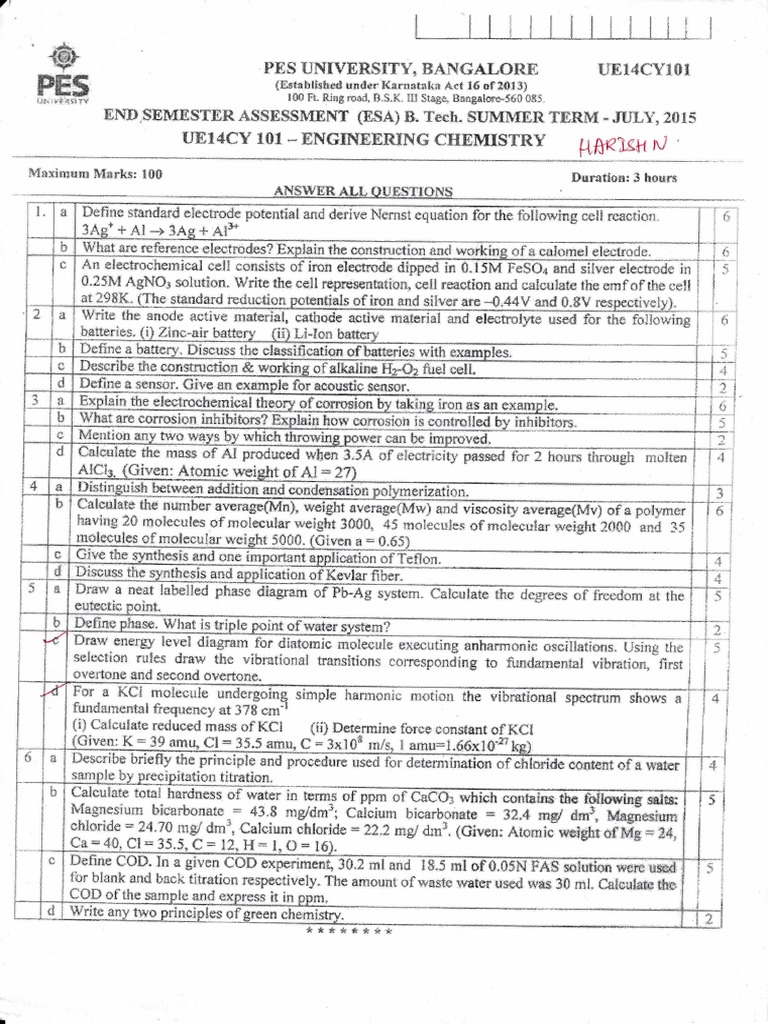 Yearwise Chem ESA Papers | PDF | Corrosion | Electrochemistry