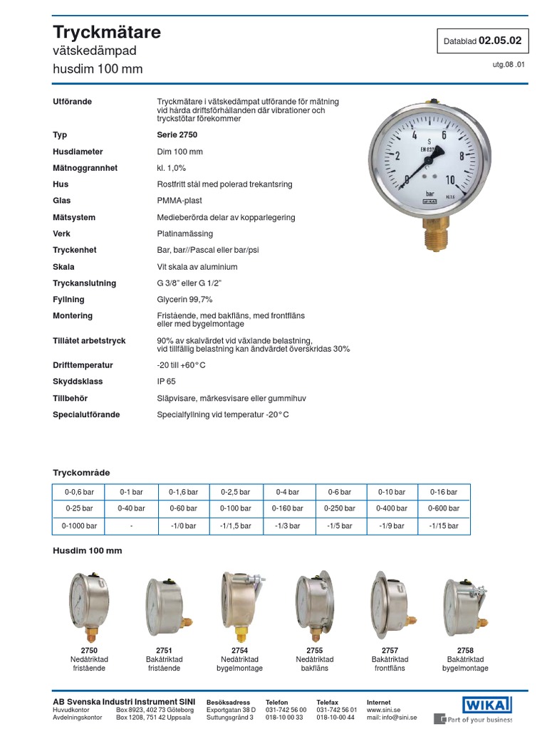 Datablad Vätskefyllda | PDF