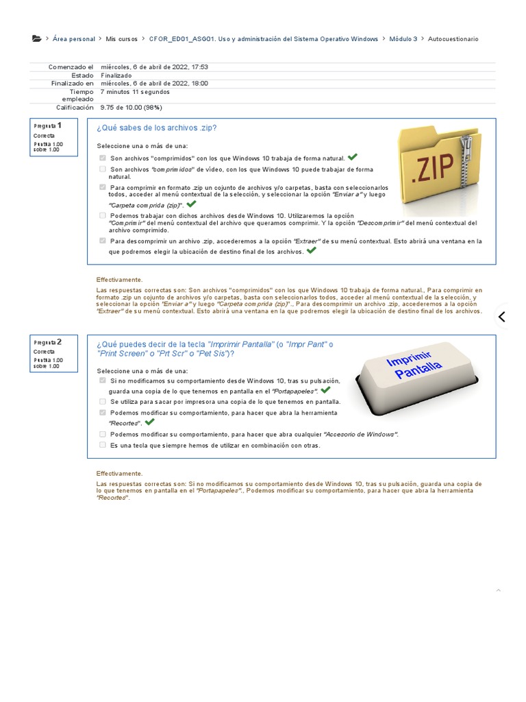 Windows 10 Autocuestionario sobre el Sistema Operativo | PDF | Archivo de computadora | Zip ...