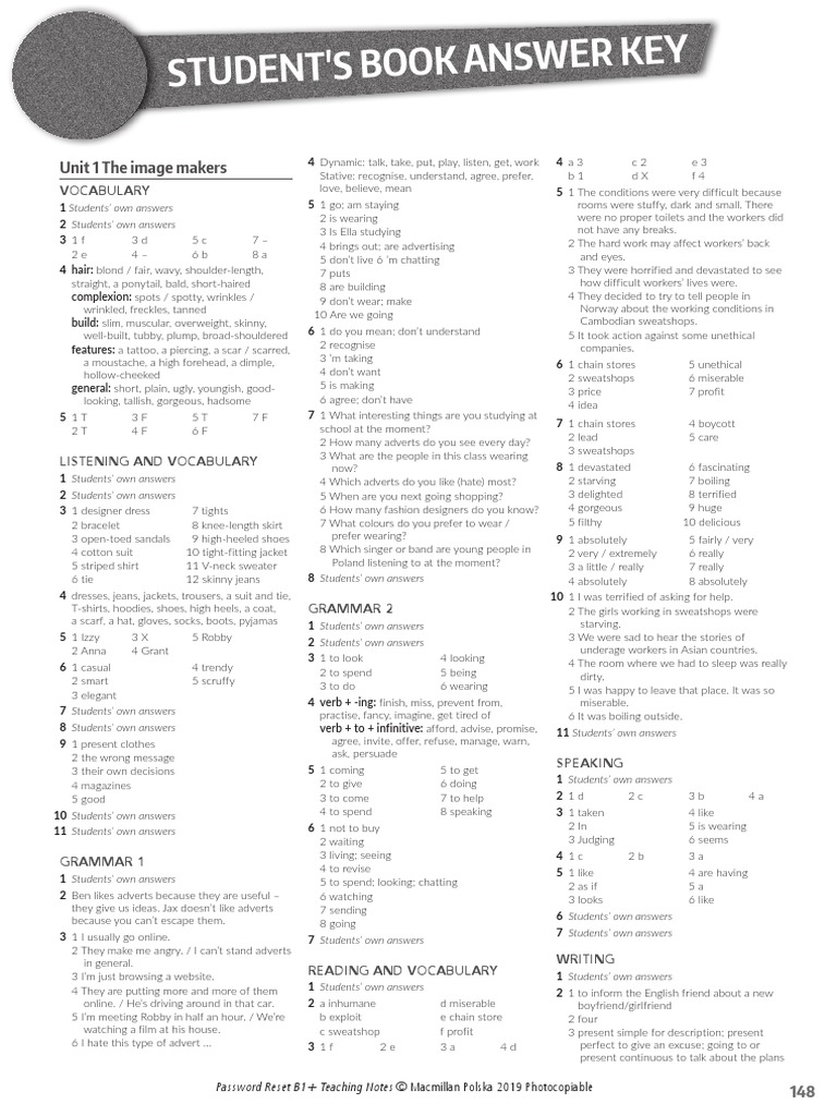 PR B1plus SB Answer Key | PDF | Clothing | Fashion