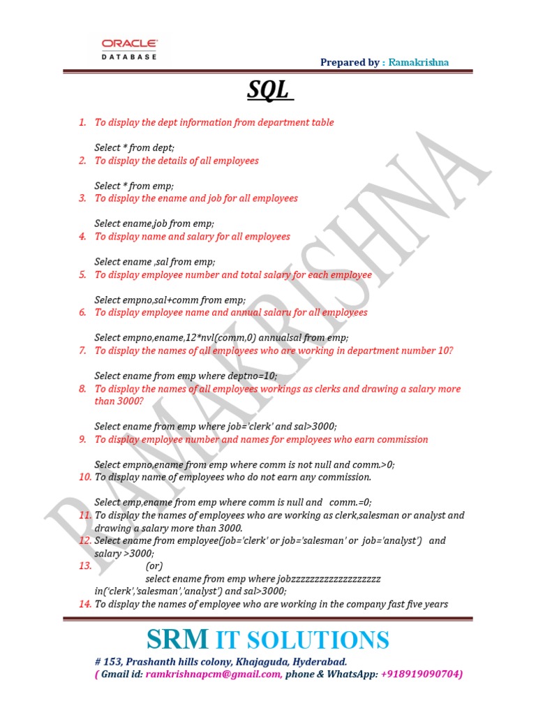 Oracle Queries | Download Free PDF | Salary | Computer Science