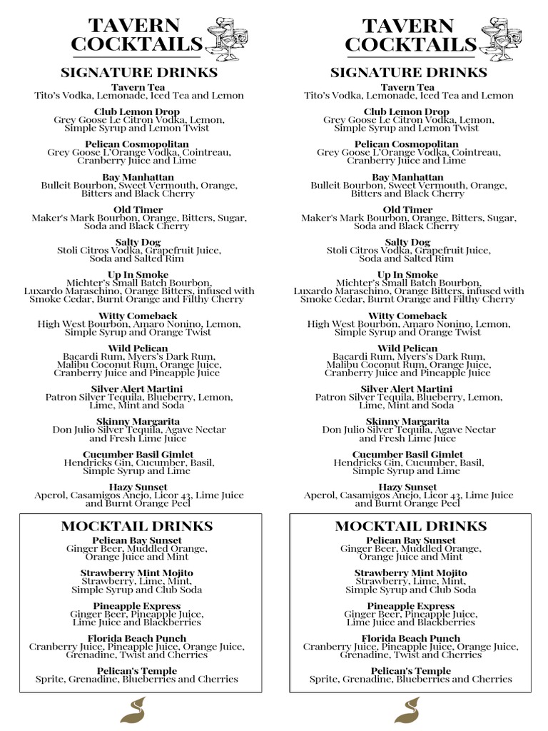 Tavern Cocktail Menu | PDF | Mixed Drinks | Drink
