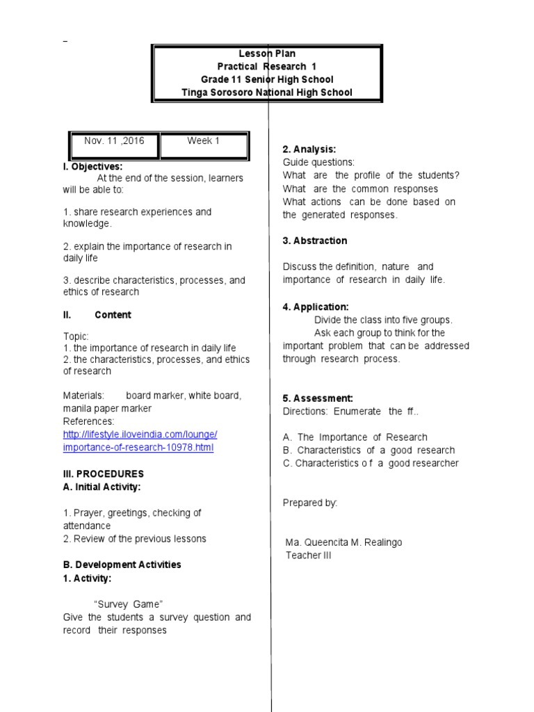 LP Research | PDF | Lesson Plan | Methodology
