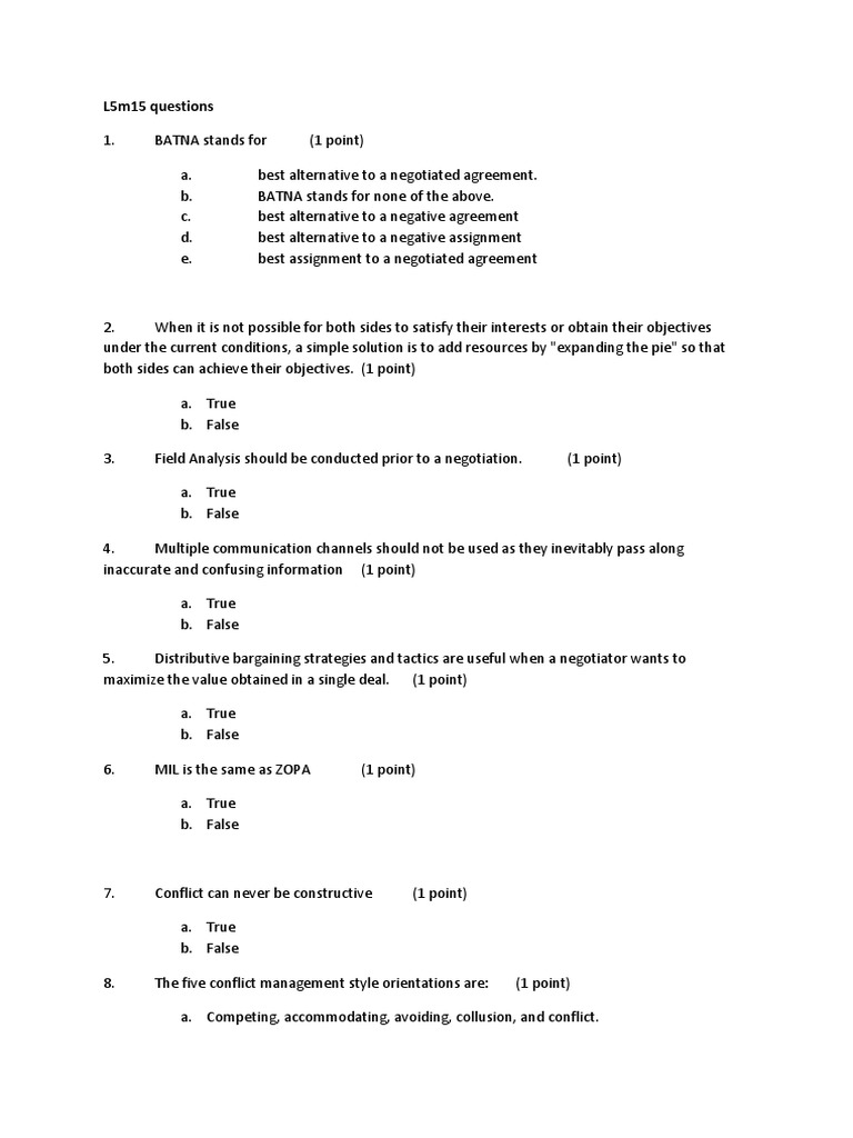 L5m15 questions BATNA stands for best alternative | PDF | Motivation ...