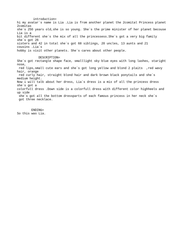 Avatar Description | PDF