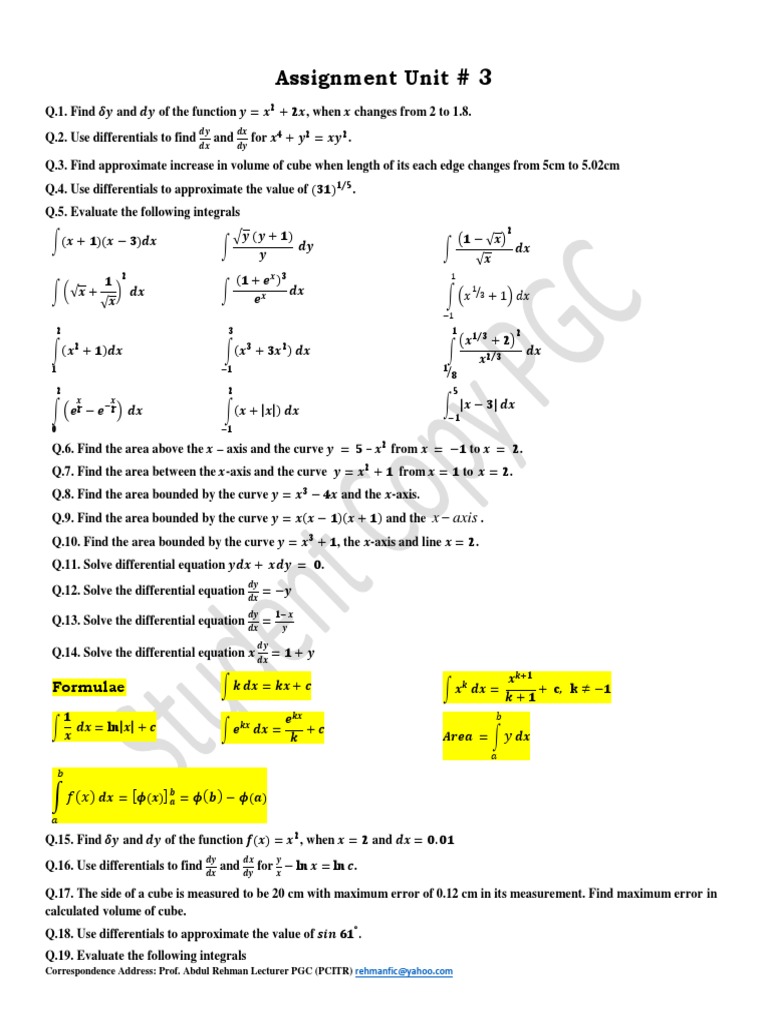 Chapter 3 Assignment Part II | PDF | Area | Integral