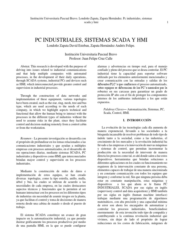 Informe Ieee PC Industriales, Scada y Hmi | PDF | Scada | Ciencias de la Computación