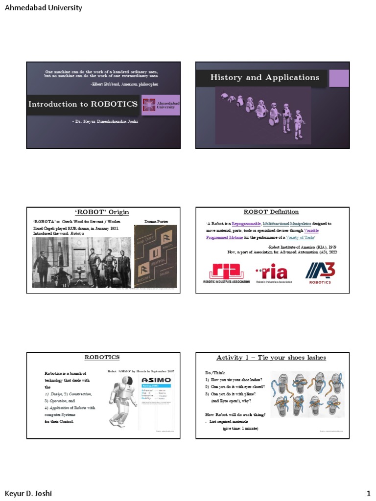 Introduction To ROBOTICS: History and Applications | PDF | Actuator | Robot