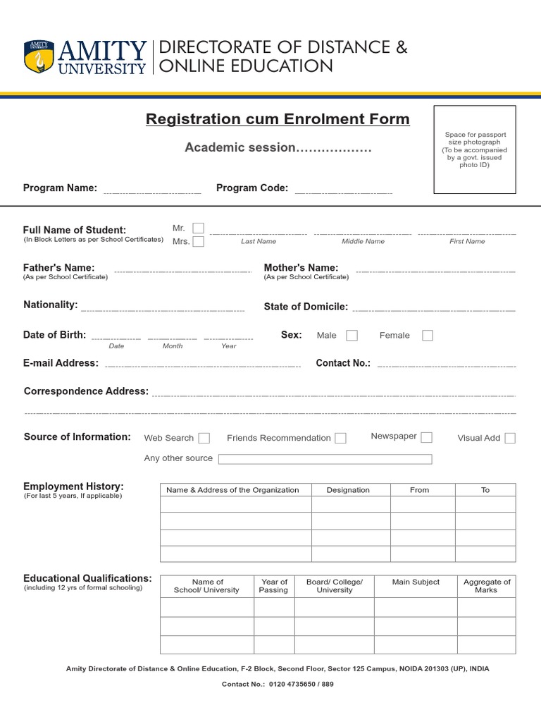 Enrollment Form | PDF | Distance Education