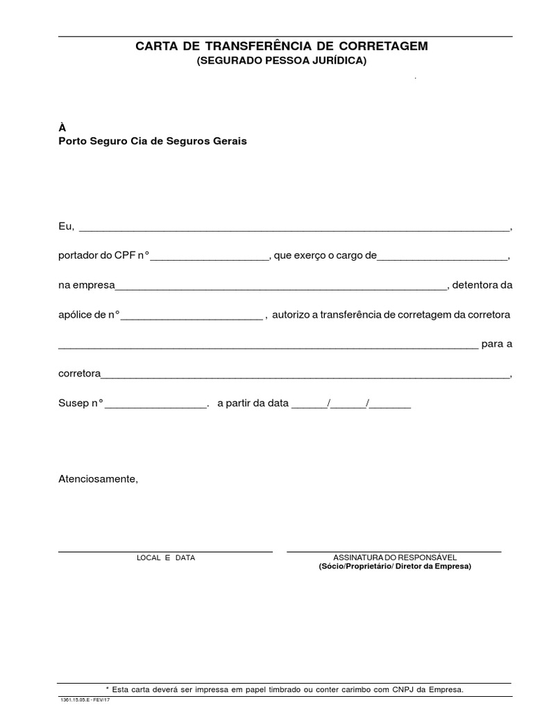Carta de Tranf Corretagem PJ | PDF