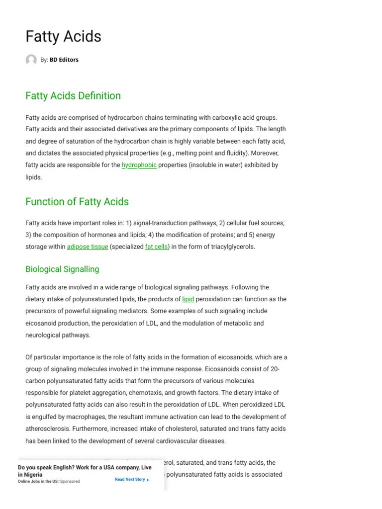 Fatty Acids - Definition, Structure, Function & Types - Biology ...