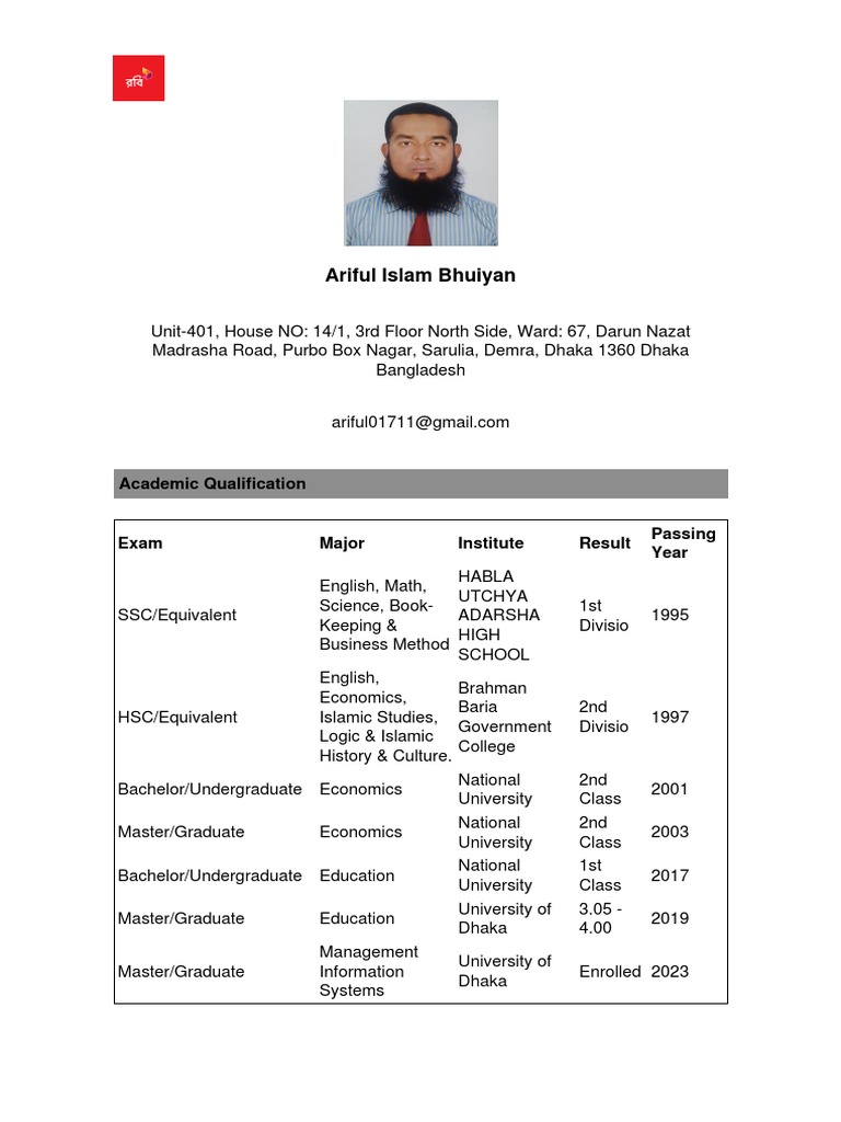 Ariful Islam Bhuiyan CV | PDF | Accounts Payable | Computing