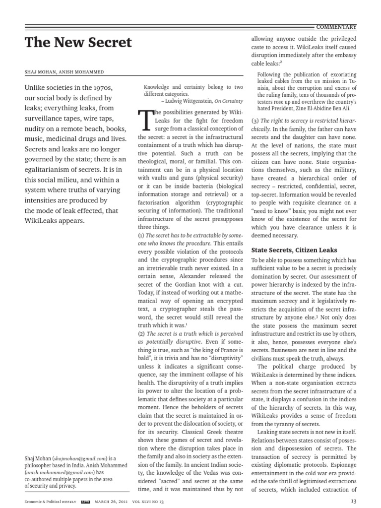 The New Secret - Shaj Mohan Anish Mohammed | PDF | Wiki Leaks ...