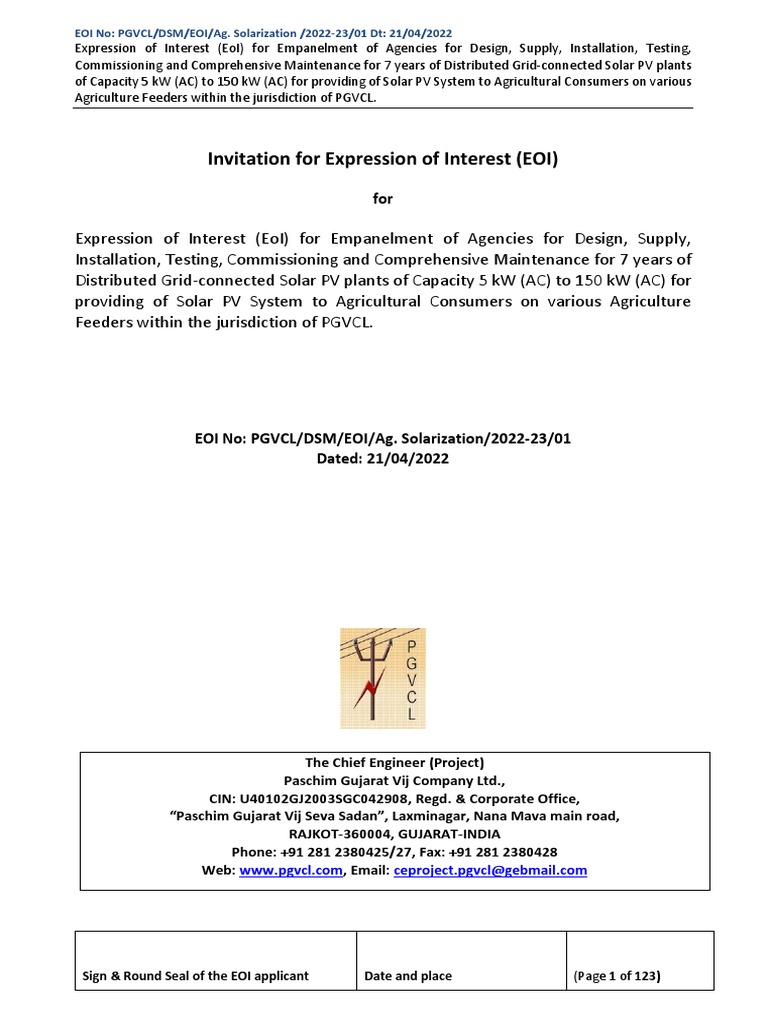 SKY EOI - Document - SPV - Ag. Conn | PDF | Solar Power | Photovoltaic System