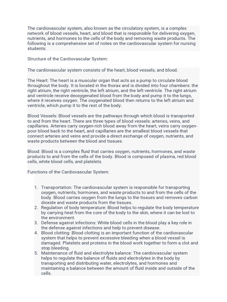 Cardio Vascular System Nursing | PDF | Blood | Blood Vessel