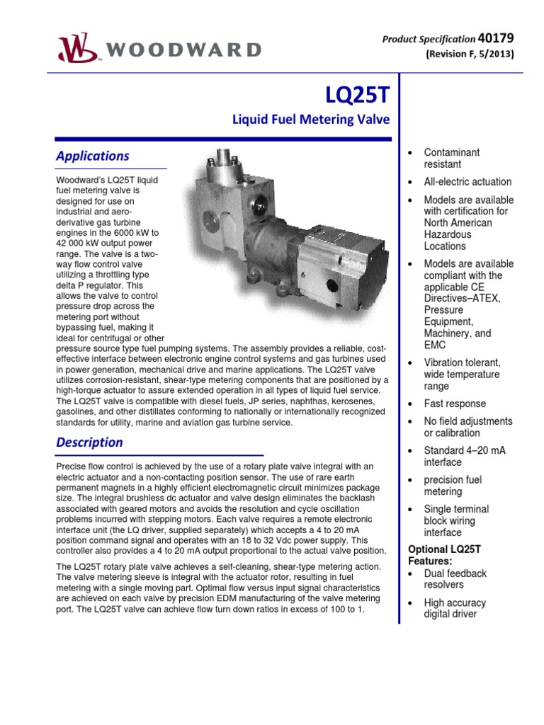 Woodward LQ 25 Metering Valve | PDF | Valve | Diesel Engine