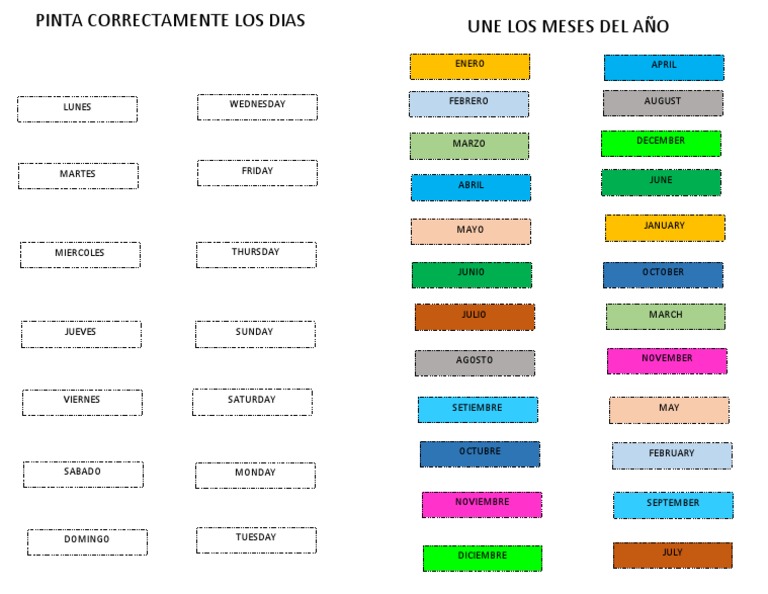 Días y Meses en Español e Inglés | PDF