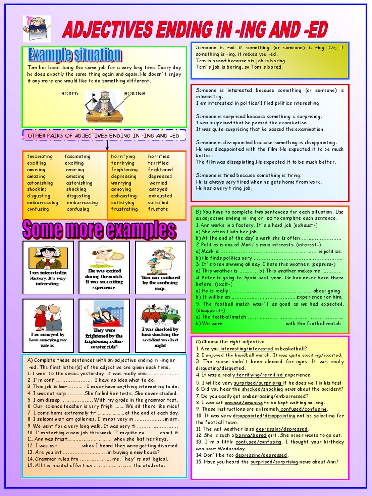 Ejercicio De Ed Ing Adjectives Adjectives Ending In ED And ING
