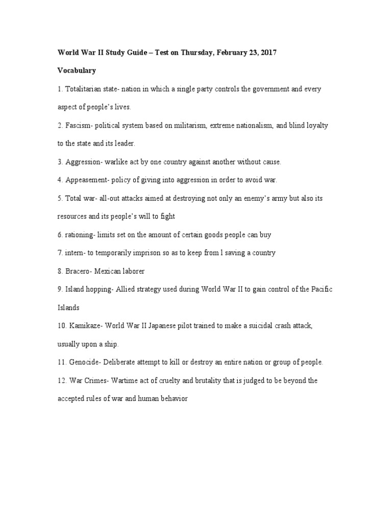 World War II Study Guide Overview | PDF | World War II | Nazi Germany