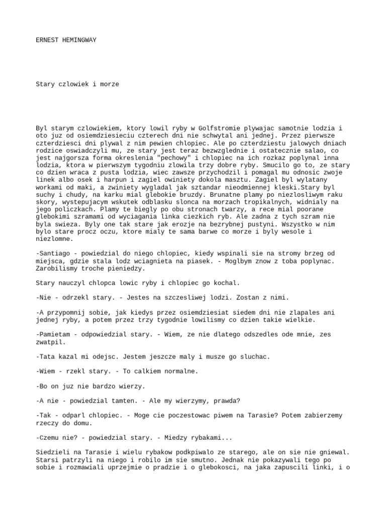 Stary Czlowiek I Morze HEMINGWAY ERNEST | PDF