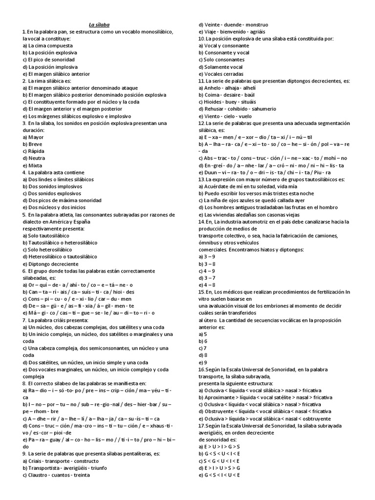 La Silaba | PDF | Sílaba | Fonología