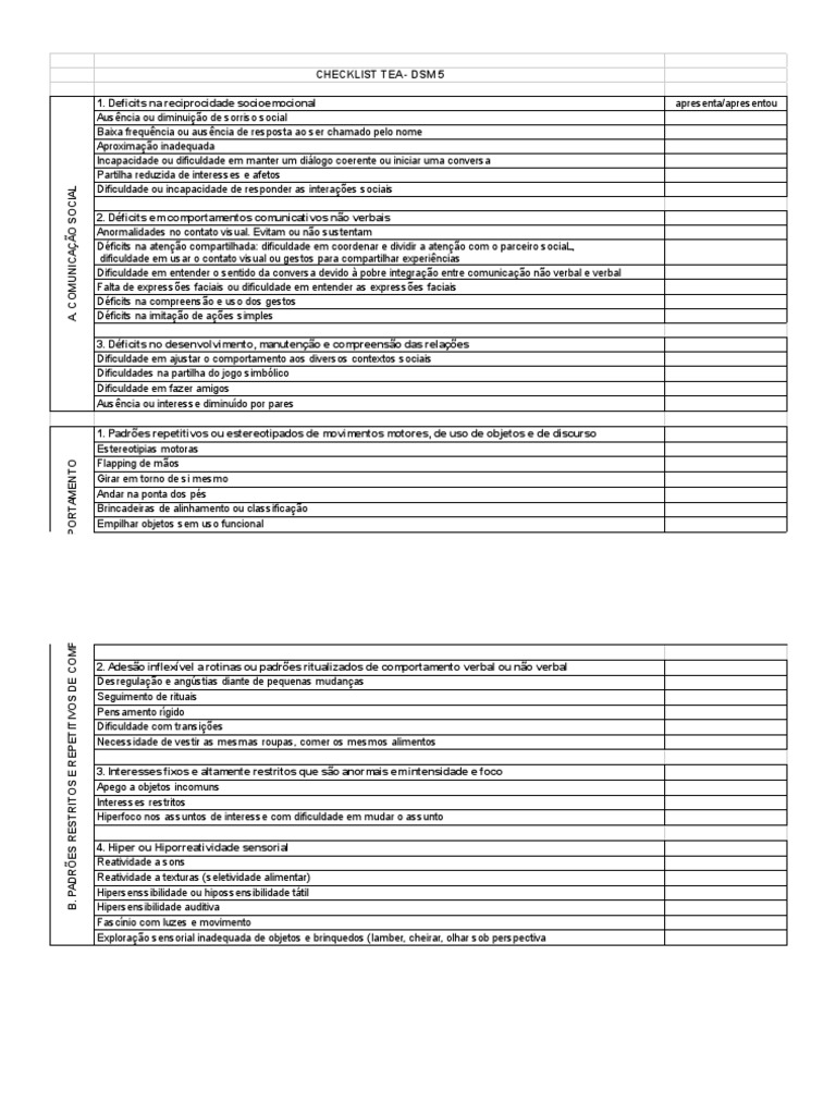 Checklist Tea DSM5 | PDF | Espectro do autismo | Comunicação
