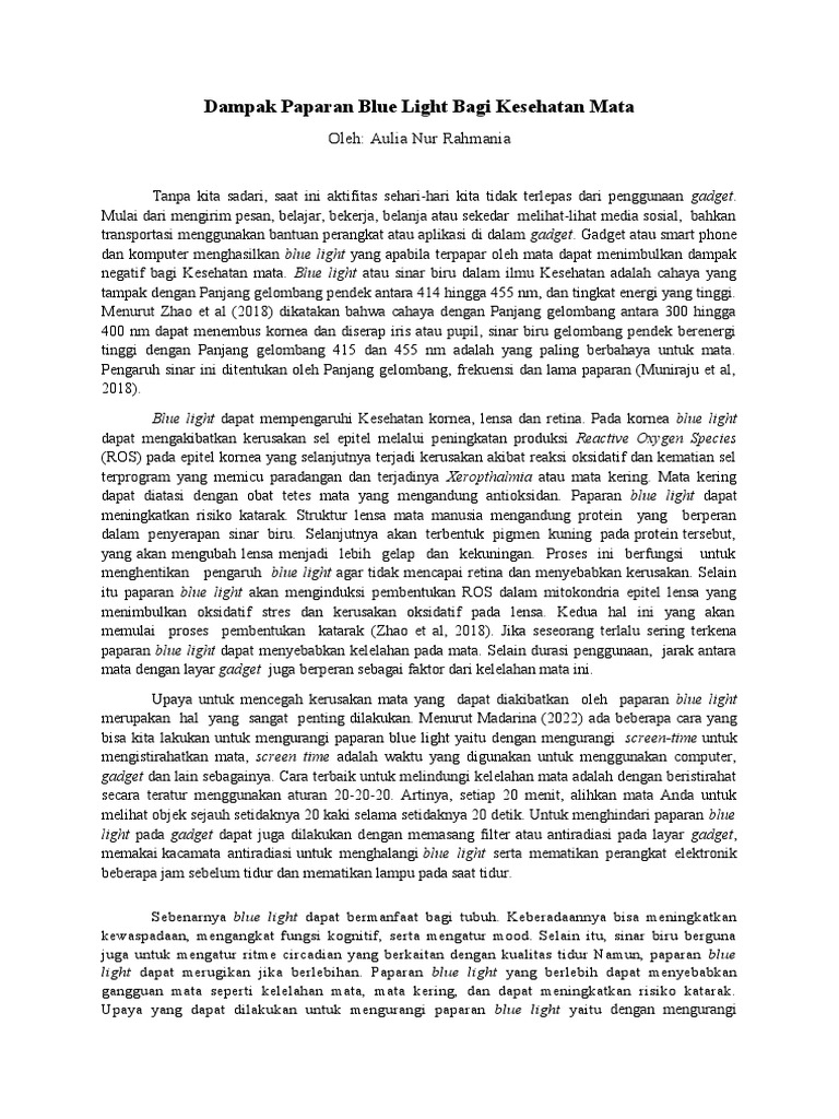 Dampak Paparan Blue Light Bagi Kesehatan Mata Pdf Sains Matematika