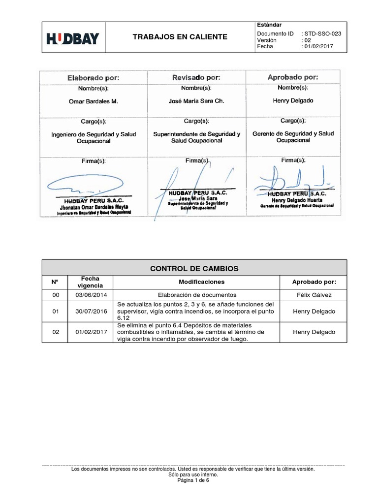 STD-SSO-023 Trabajos en Caliente | PDF | Soldadura | Construcción