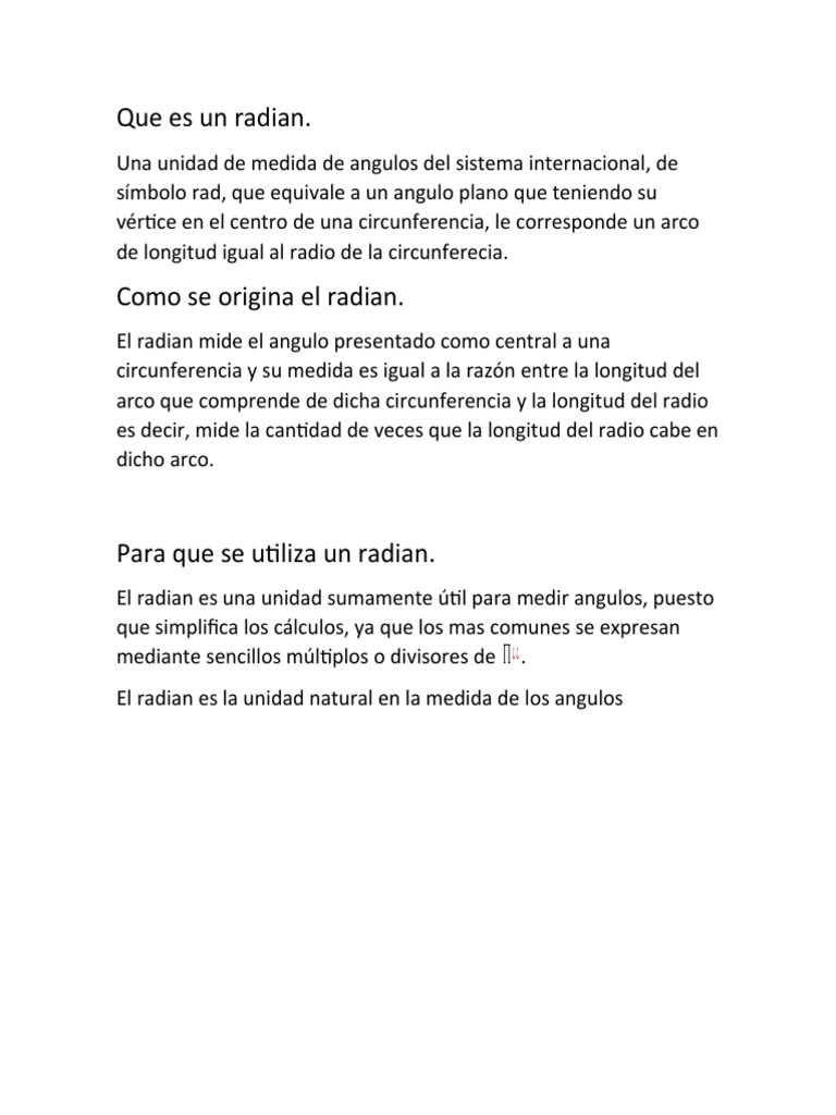 Radian: Unidad de Ángulo y Origen | PDF | Ciencia y matemáticas