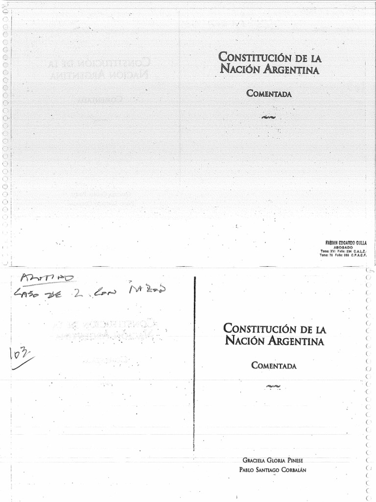 Constitucion de La Nación Argentina Comentada Por Graciela Pinese y ...