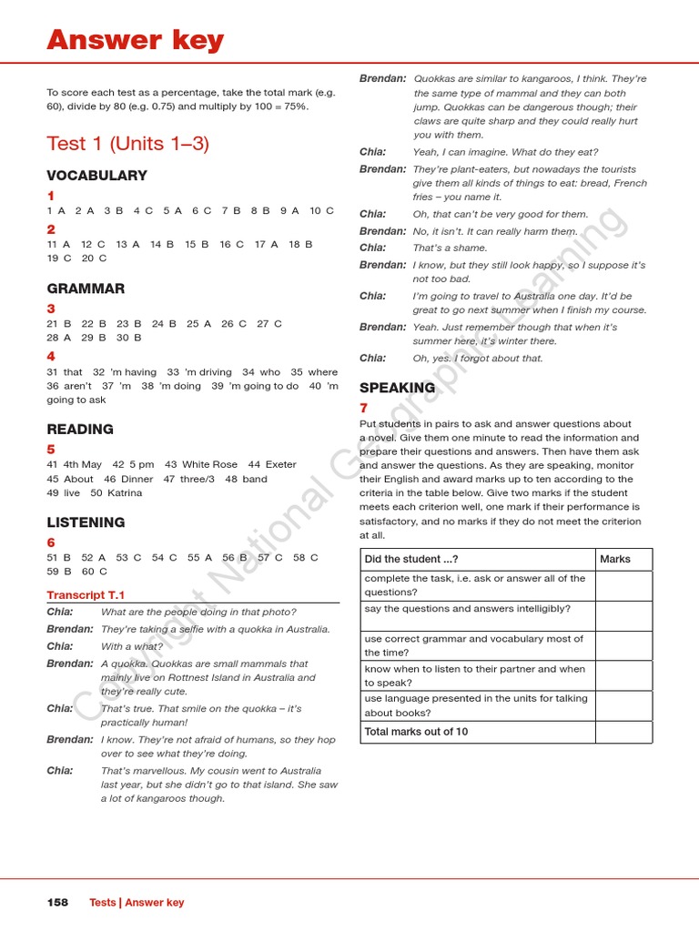 Keynote - Pre-Intermediate - TB Answer Key and Audioscripts | PDF | Cognitive Science