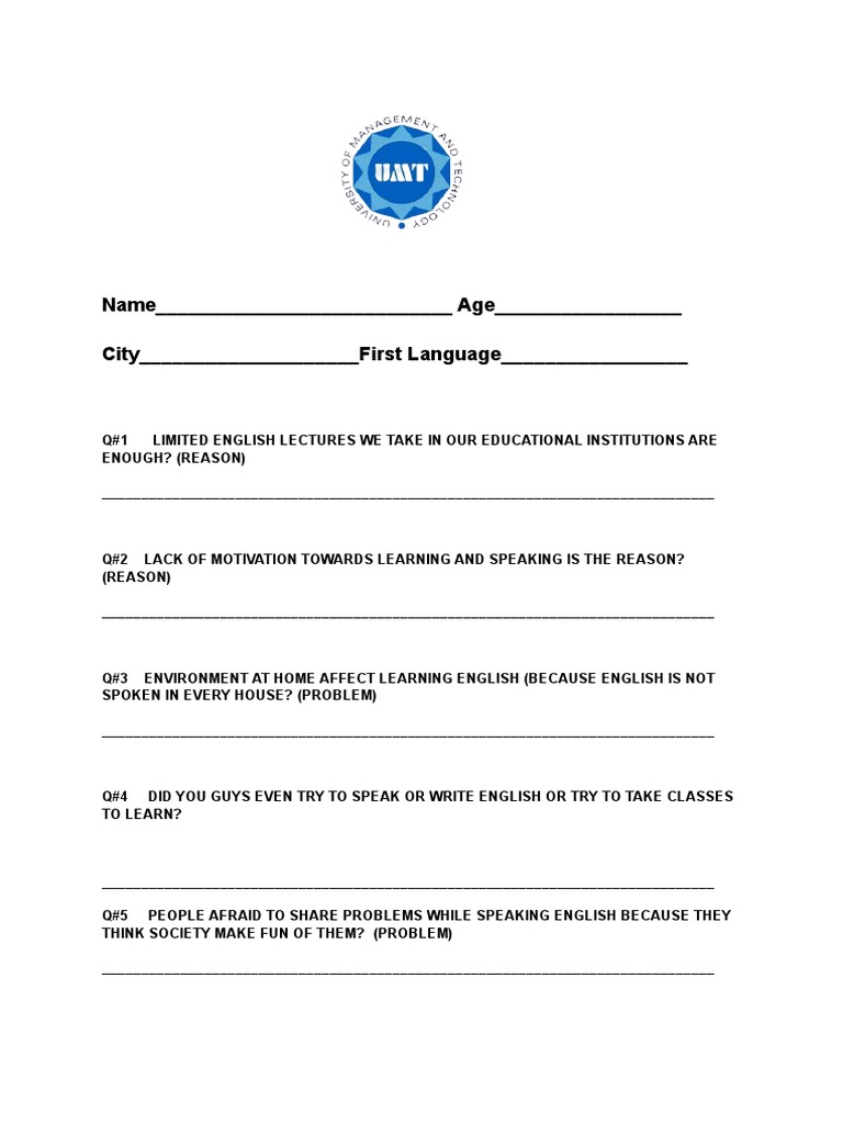 Assessing Barriers to English Language Proficiency and Potential ...